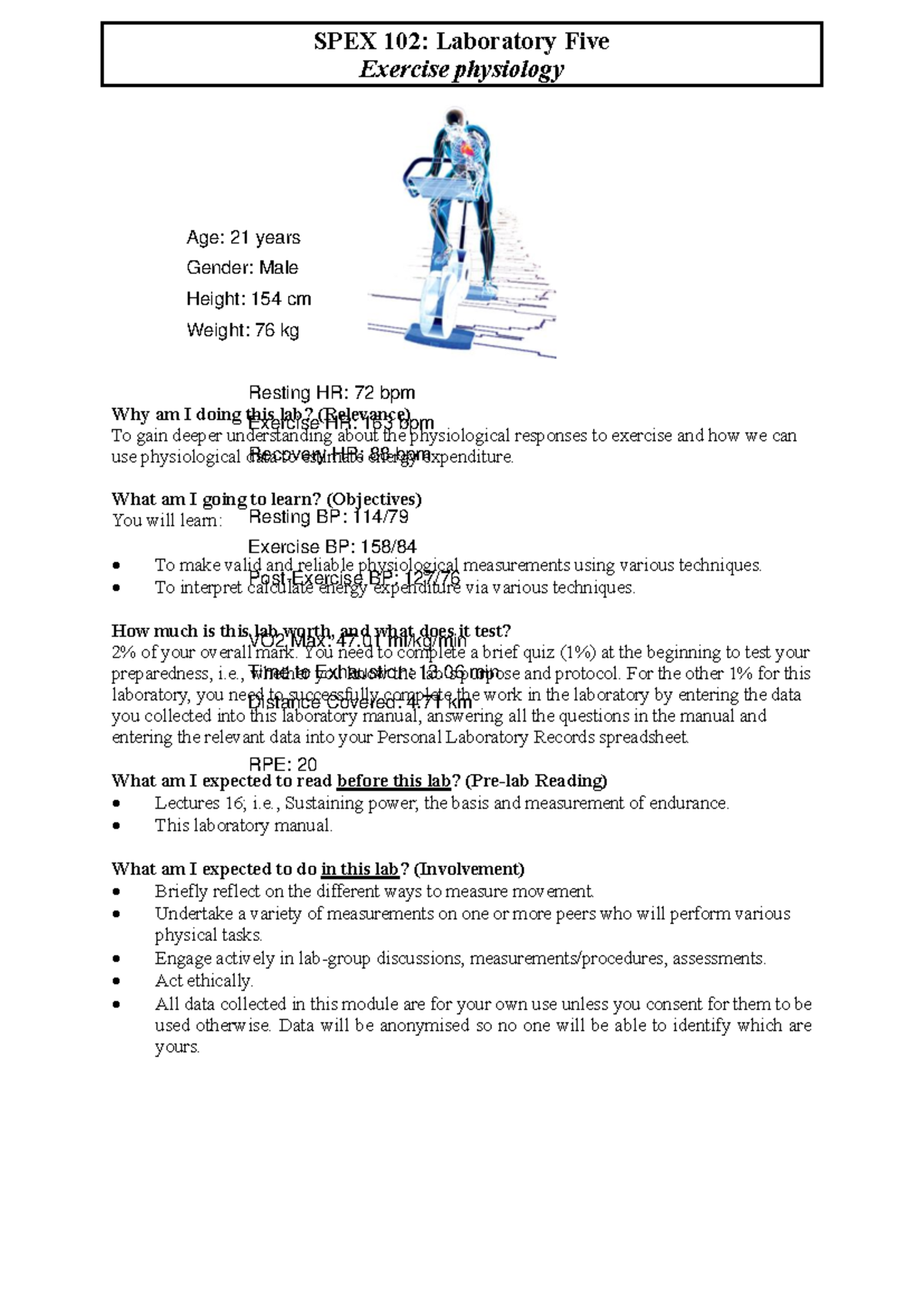 Completed SPEX 102 Lab v2 - SPEX 102: Laboratory Five Exercise physiology Why am I doing this ...