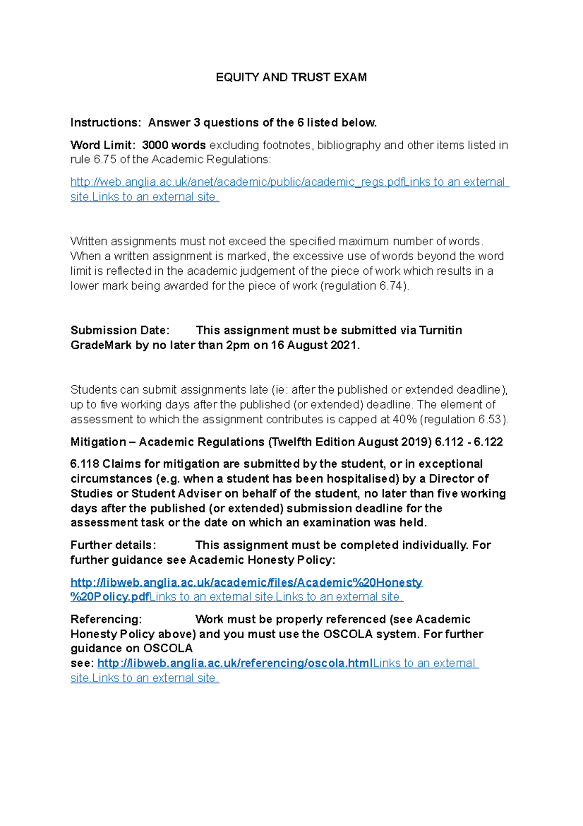 Equity AND Trust EXAM - exam essay - EQUITY AND TRUST EXAM Instructions ...