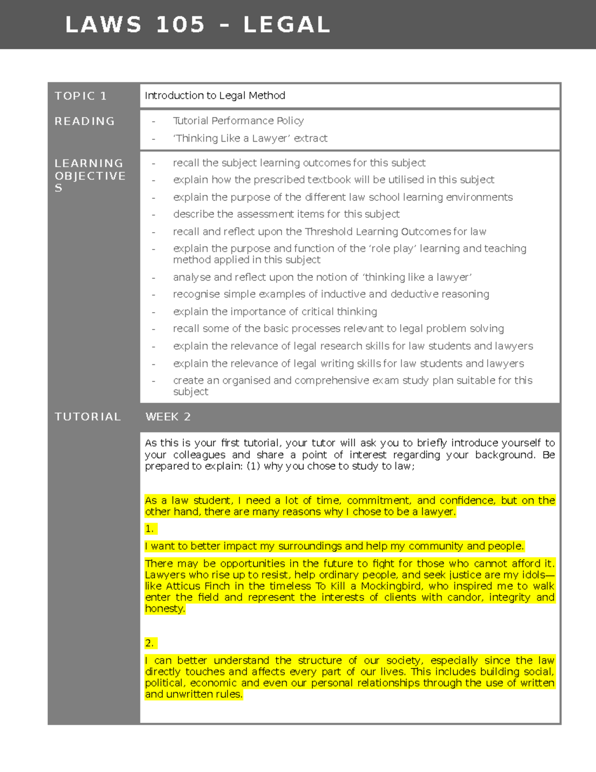 Legal Foundations A - Topic 1 - Introduction to Legal Method 202 ...