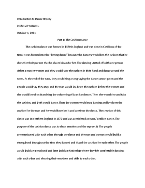 Intro to Dance History (Assignment 1) - Intro to Dance History ...