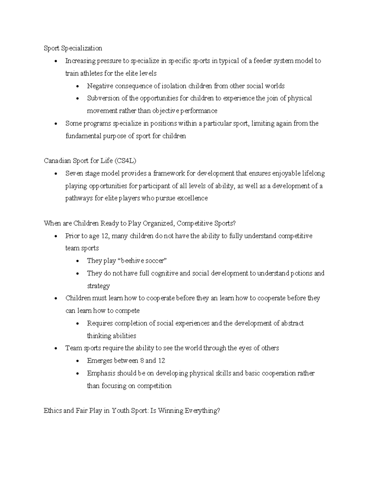 KINE3200-Lecture 4Pt2 - Sport Specialization • Increasing pressure to ...