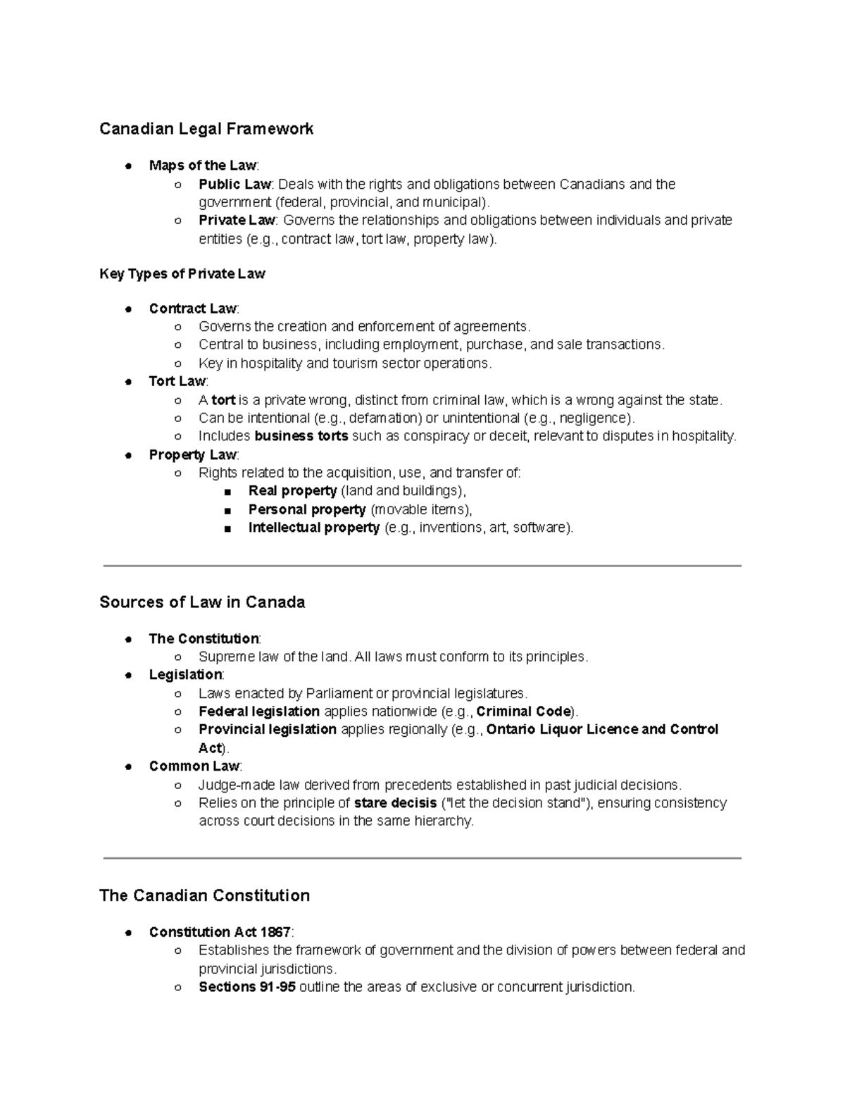 Class 1 LAW321 - notes - Canadian Legal Framework Maps of the Law ...