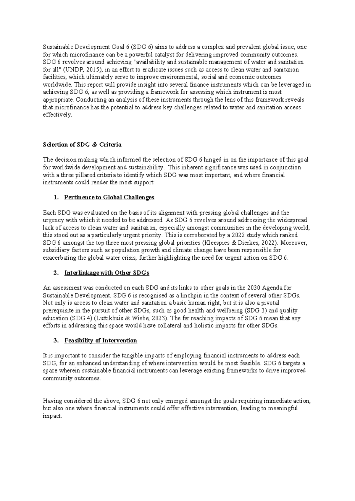 SDG 6 Individual Assignment - Responsible Finance - Sustainable ...