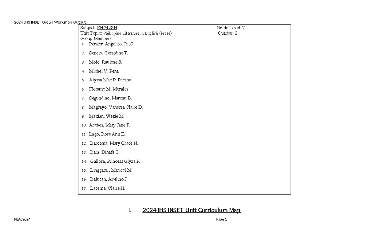 This is a Curriculum Map and Learning Plan for English 7 Subject in ...