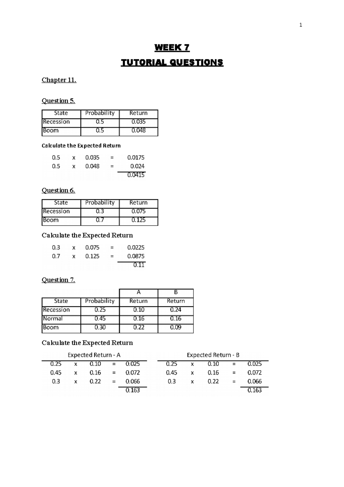 Tutorial Questions - Week 7 - WEEK 7 TUTORIAL QUESTIONS Chapter 11. Question 5. State ...