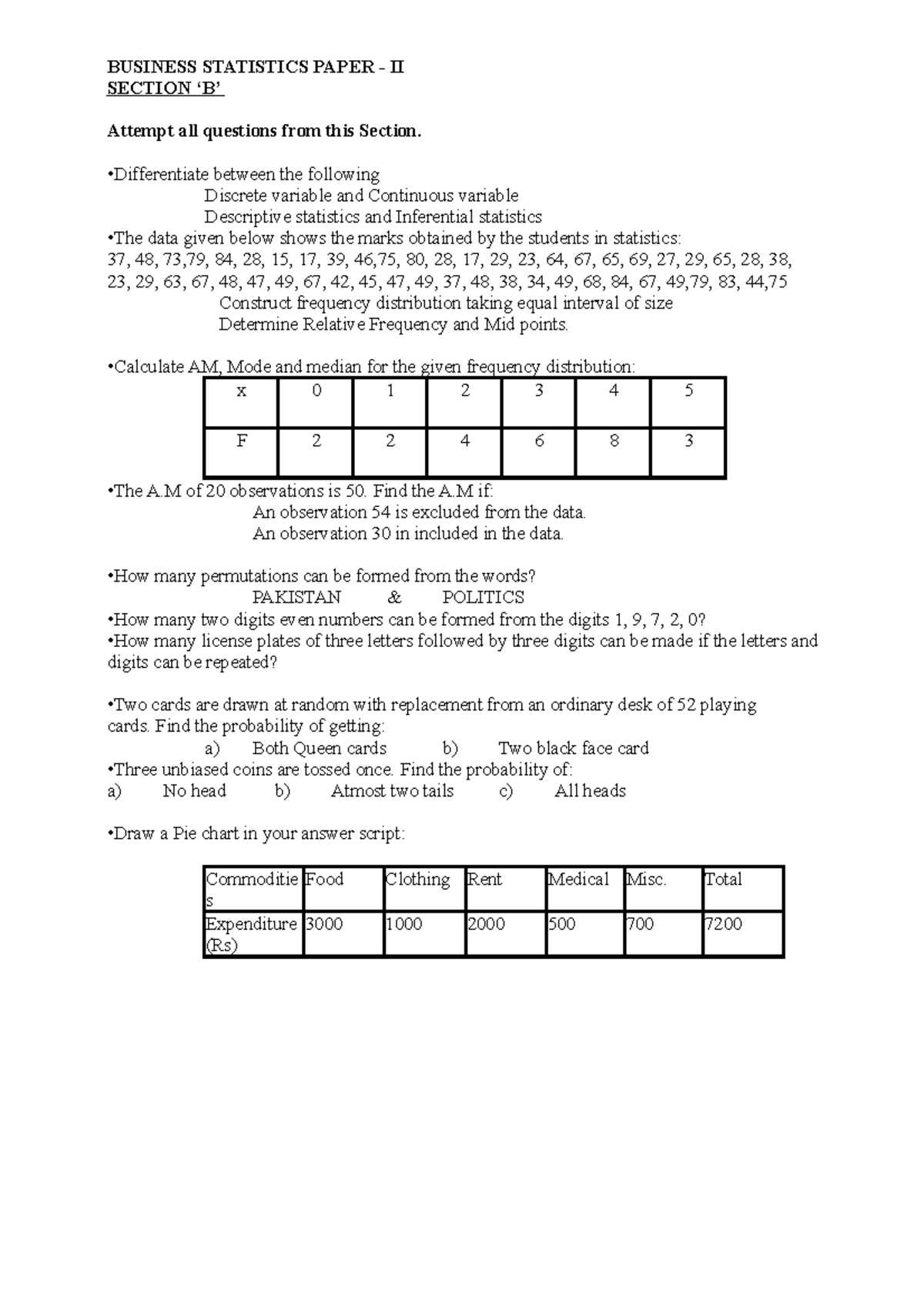 Business Statistics Paper M - BUSINESS STATISTICS PAPER - II SECTION ‘B ...