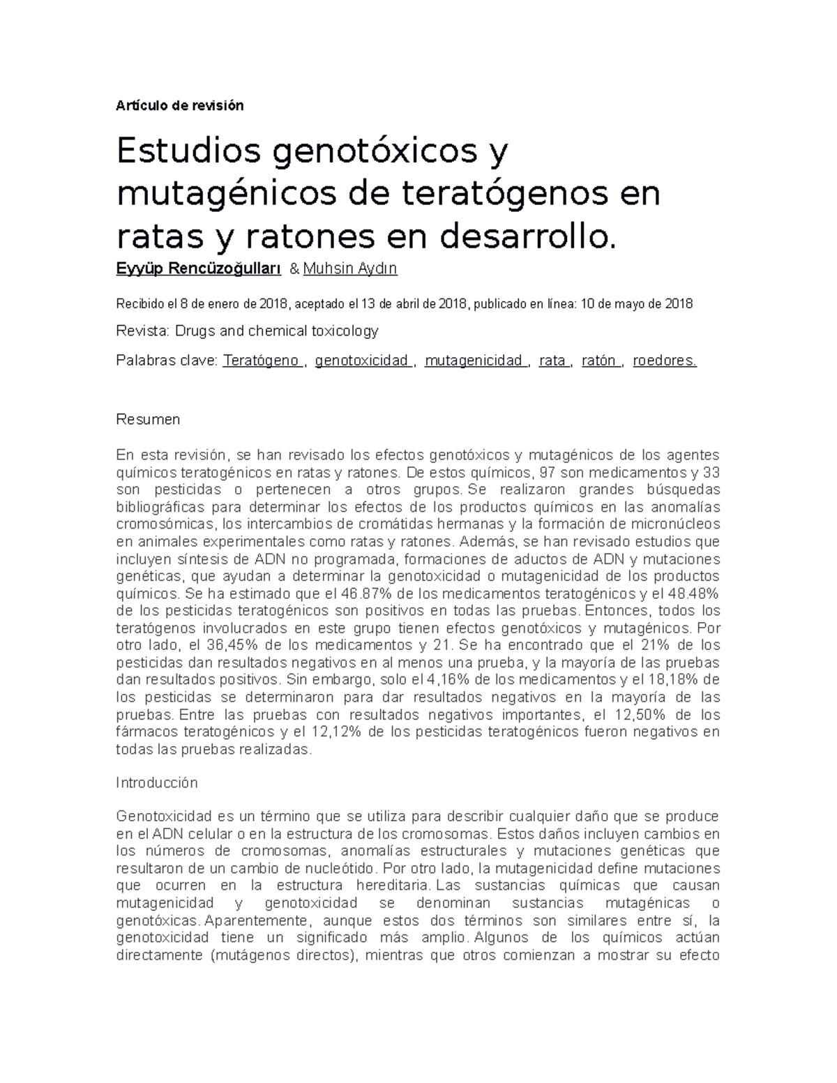 Mutagenicidad y genotoxicidad en roedores - Artículo de revisión ...