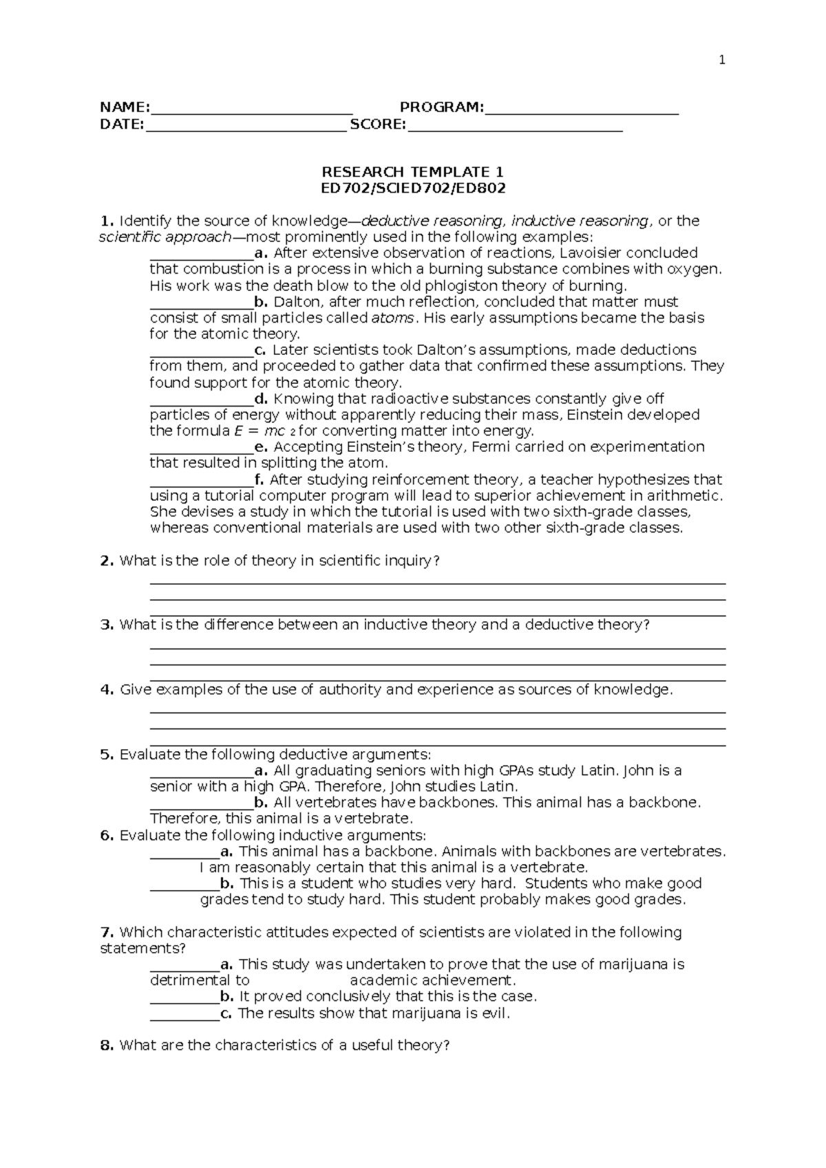 Educational Research Activity - 1 NAME ...