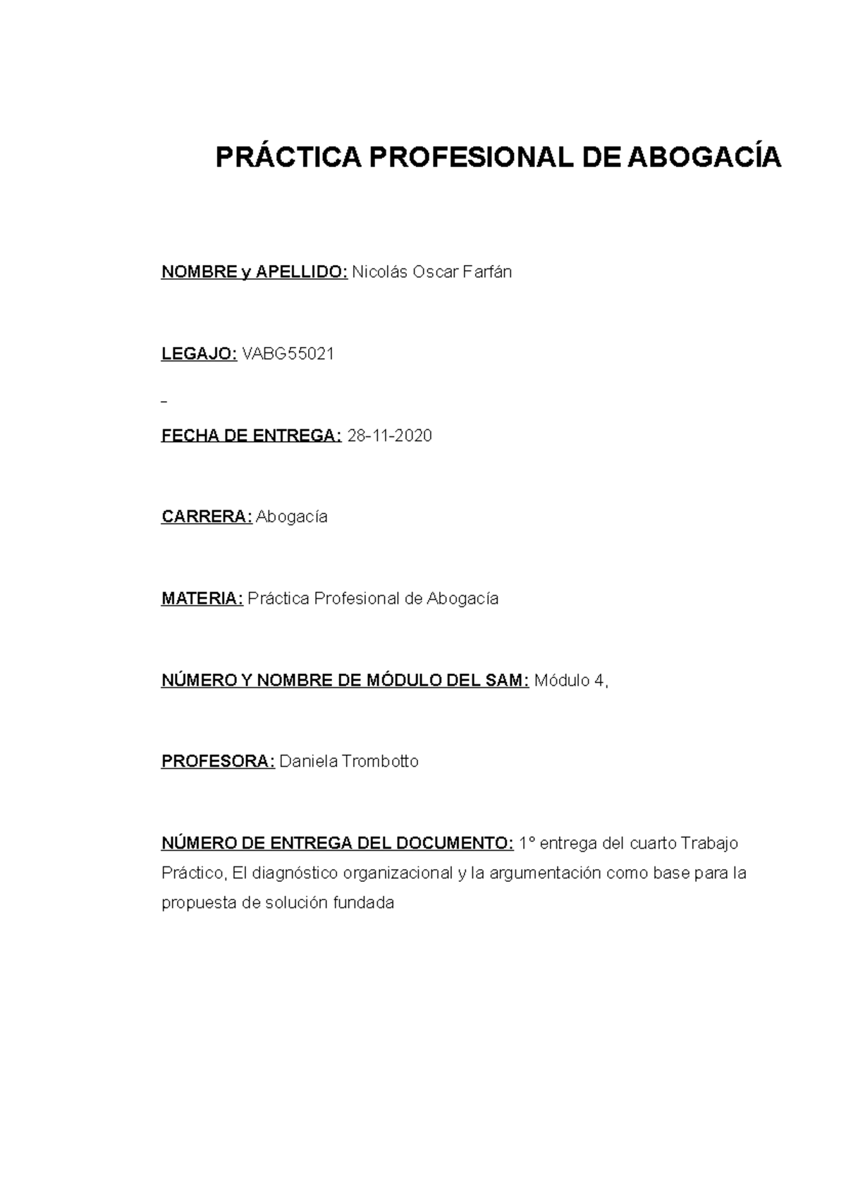 Sentencia, Practica Profesional siglo 21 tp final - PRÁCTICA ...