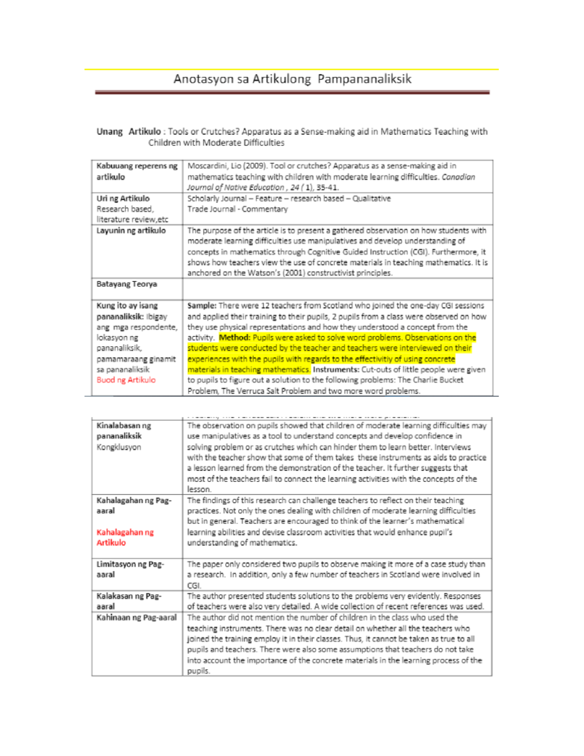 Hal. ng Anotasyong Pananaliksik - Professional Education - Studocu