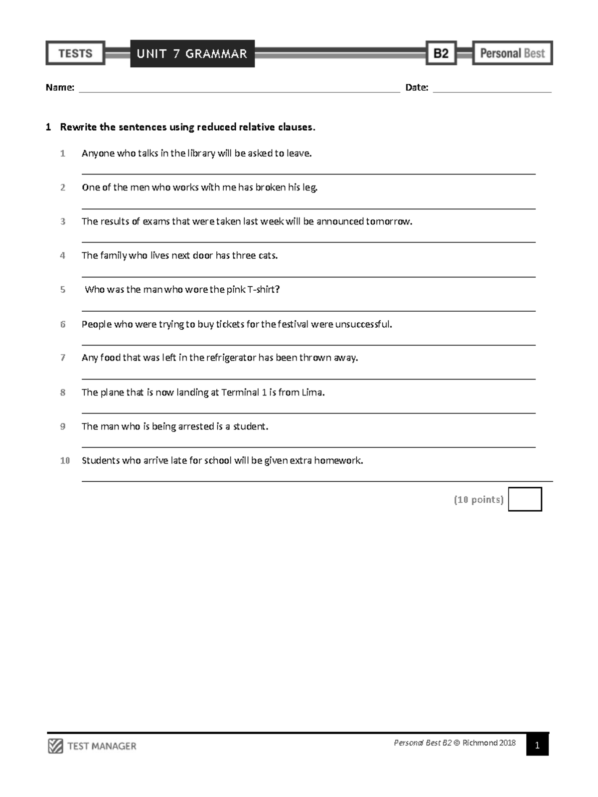 Am PB RTM B2 U7 Grammar - UNIT 7 GRAMMAR Personal Best B2 © Richmond ...