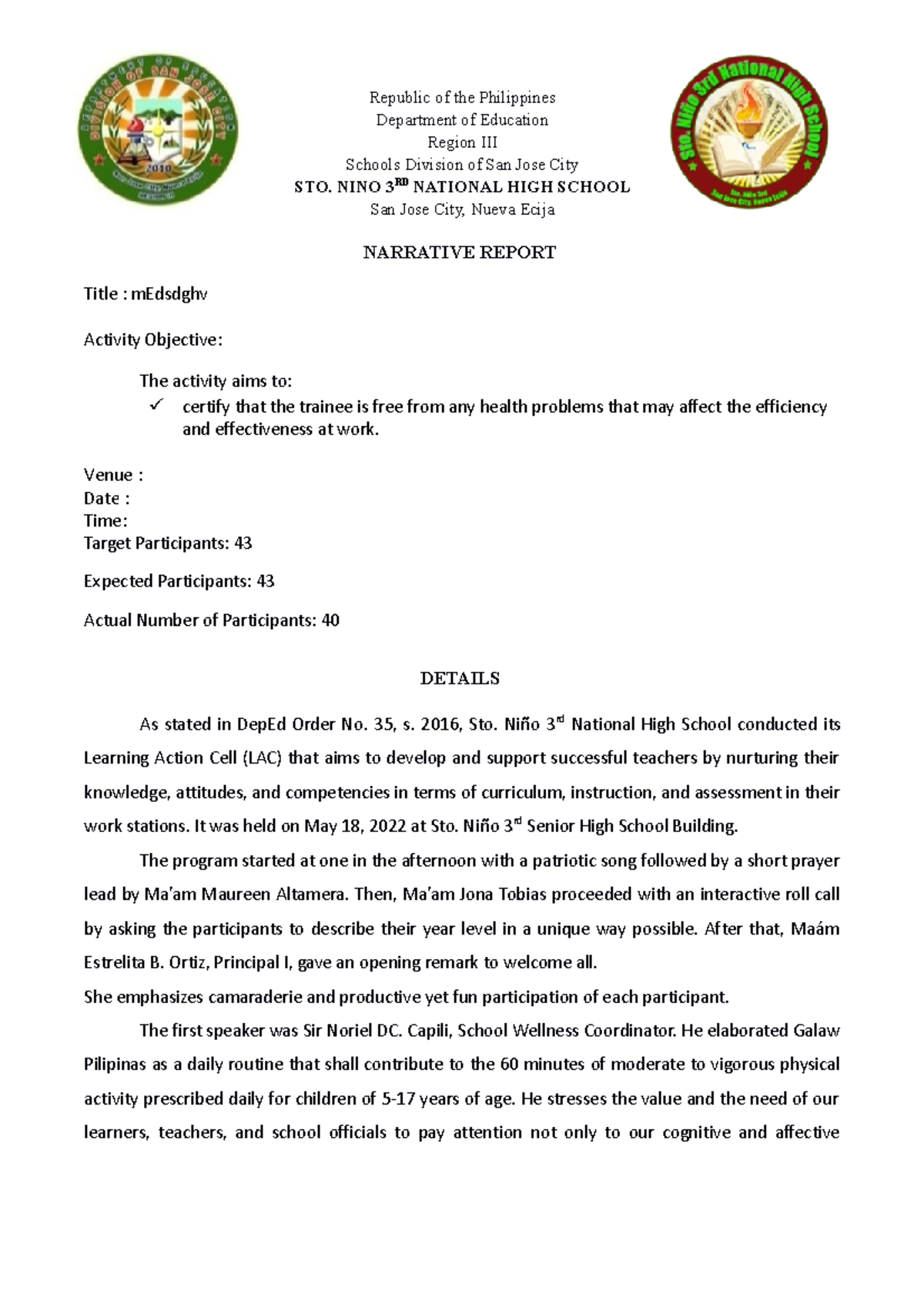 Narrative-Report - Sige Basta kung ano magawa Yun na hahaha - Republic ...