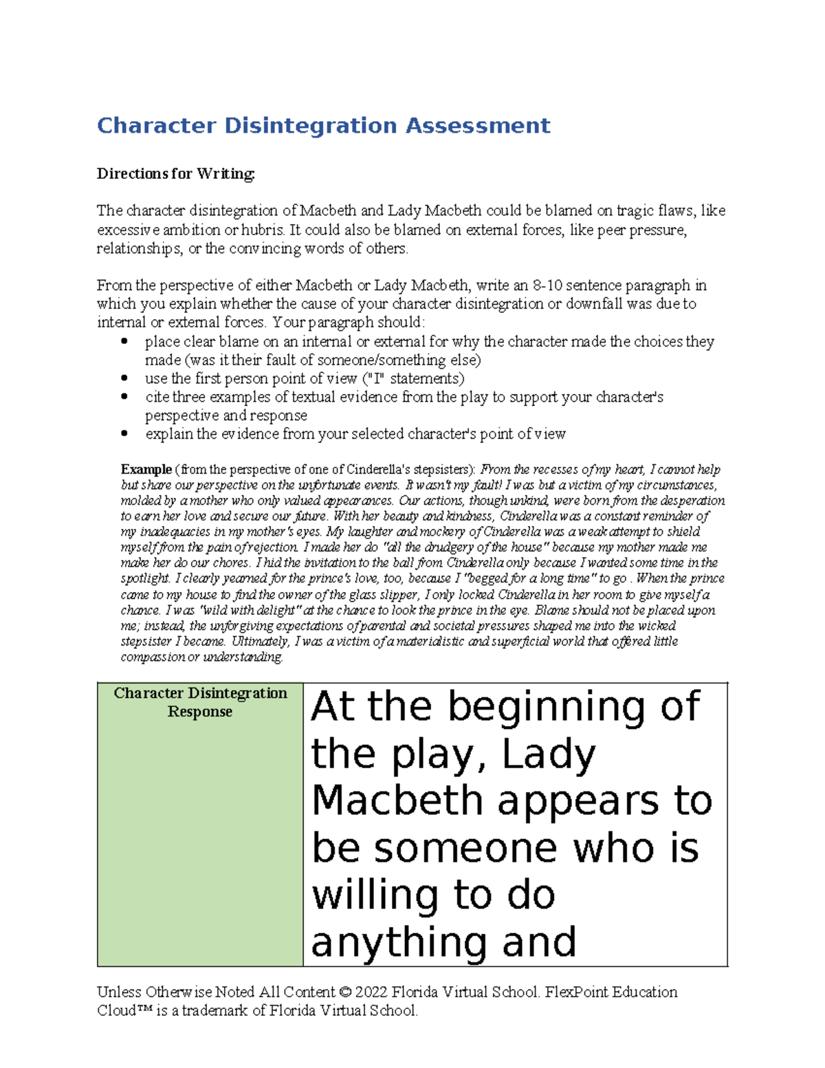 Character disintegration rubric - Character Disintegration Assessment ...