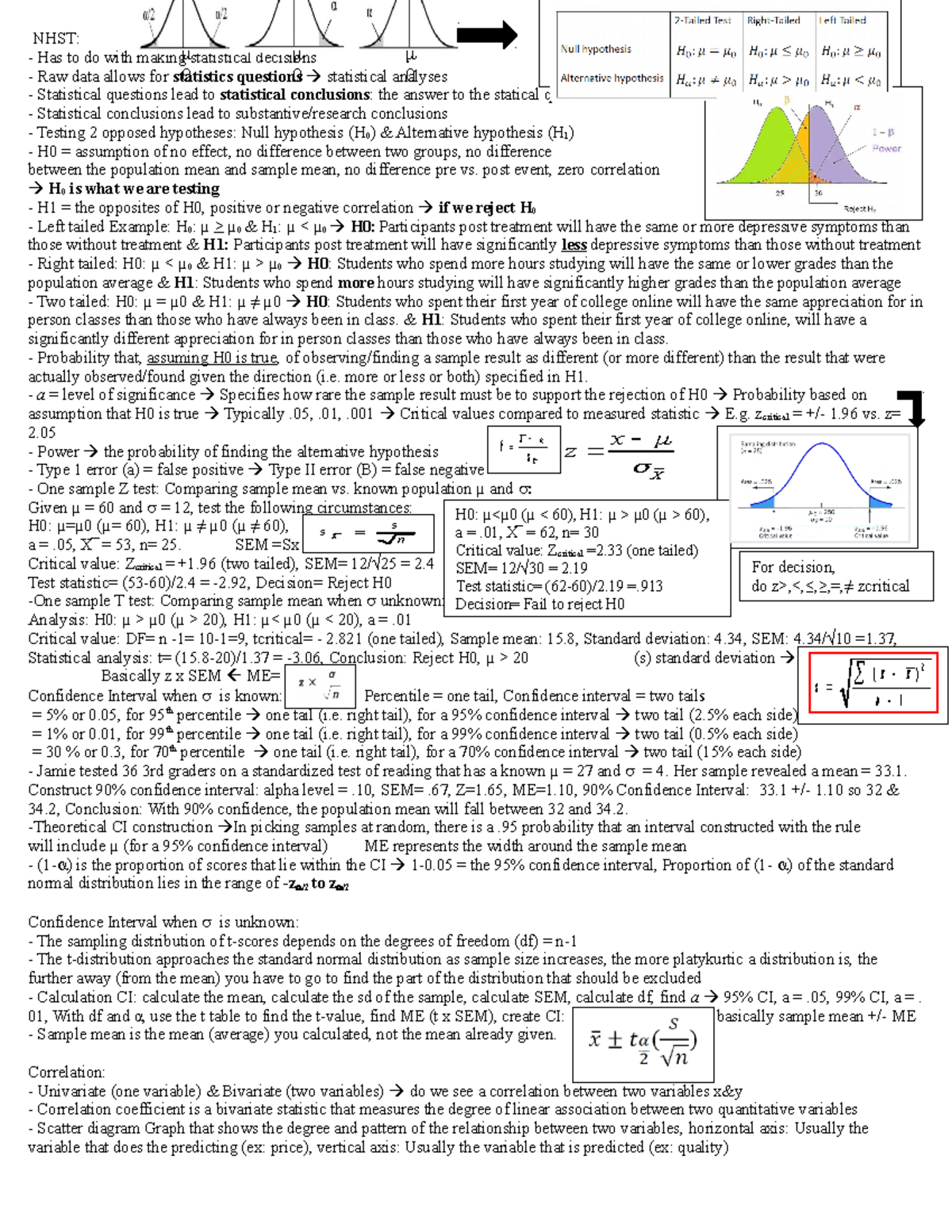 QM-Cheat Sheet - NHST: Has to do with making statistical decisions Raw ...