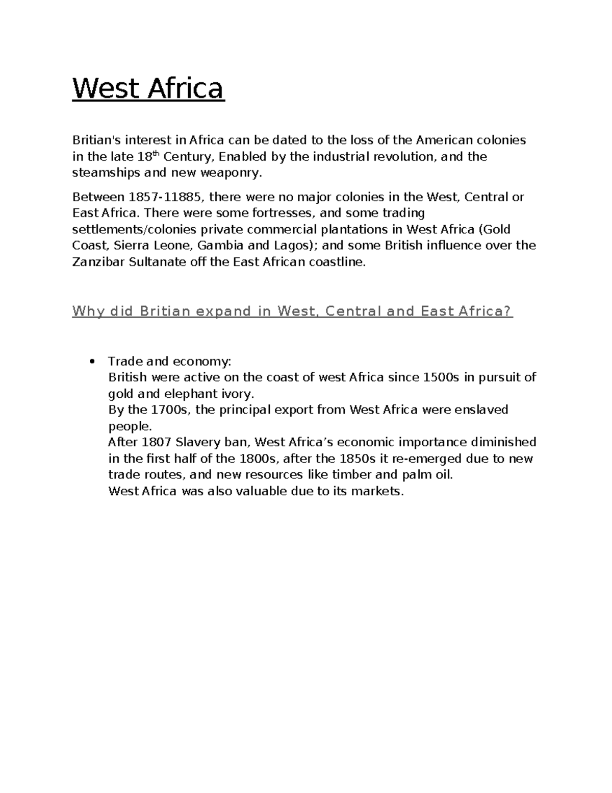 West Africa 1857 Notes Homework - West Africa Britian's interest in ...