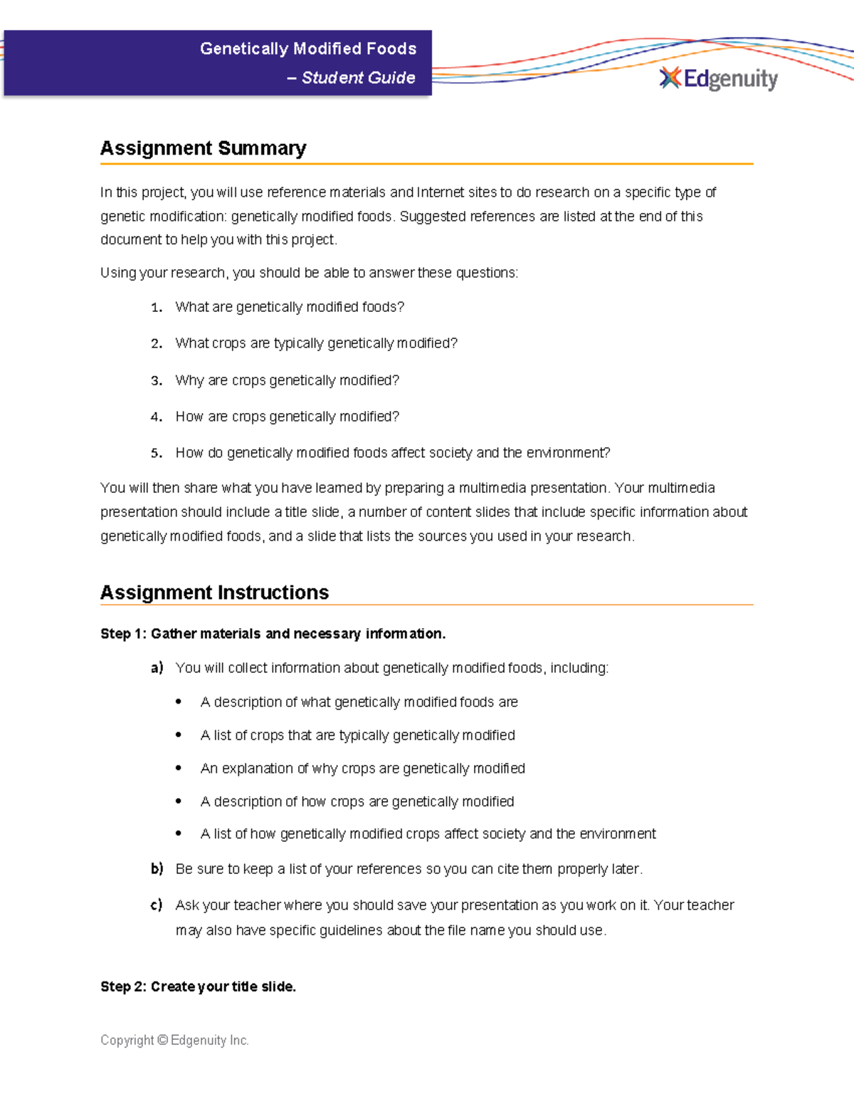 Student Guide - Genetically Modified Foods Multimedia Presentation ...