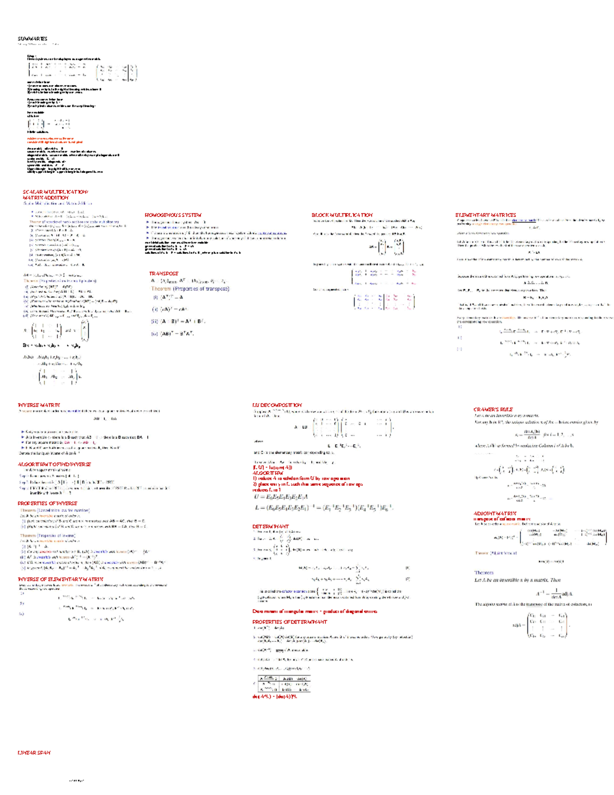 Summarries - Summary Linear Algebra for Computing - SCALAR MULTIPLICATION/ MATRIX ADDITION Bx ...