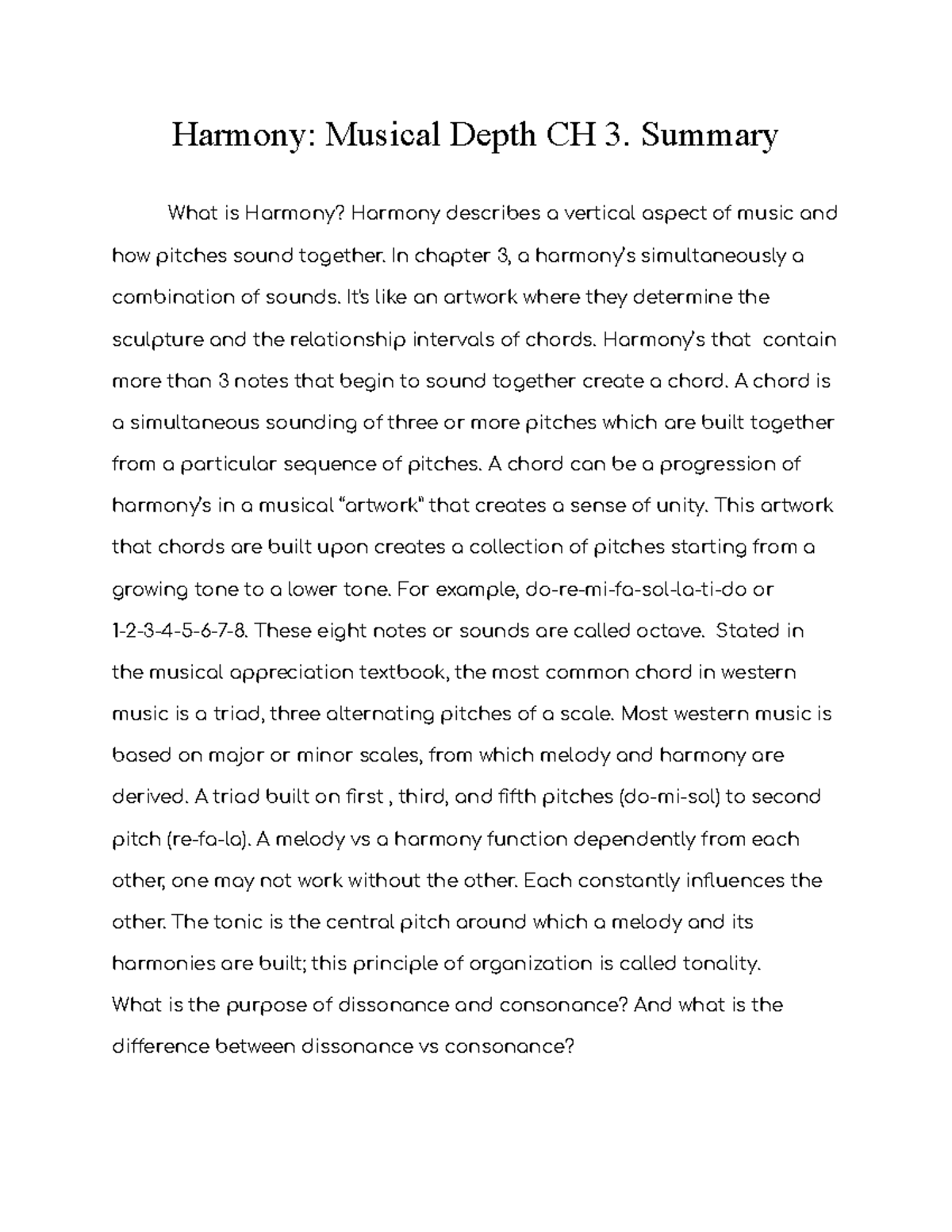 Harmony - Music Appreciation 101 - Harmony: Musical Depth CH 3. Summary What is Harmony? Harmony ...