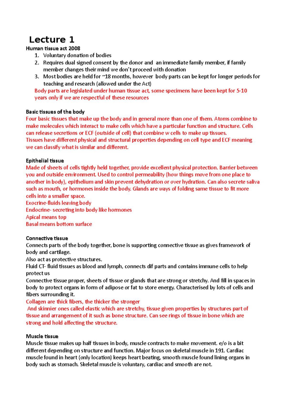 HUBS191 - module 1 - Lecture 1 Human tissue act 2008 1. Voluntary ...