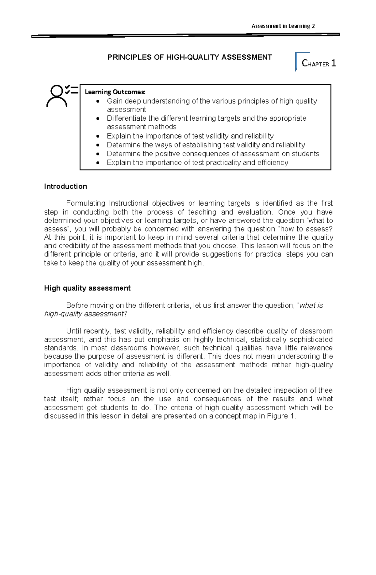 Chapter 1 Principles of High Quality Assessment (Prof Ed 311) - CHAPTER 1 PRINCIPLES OF HIGH ...