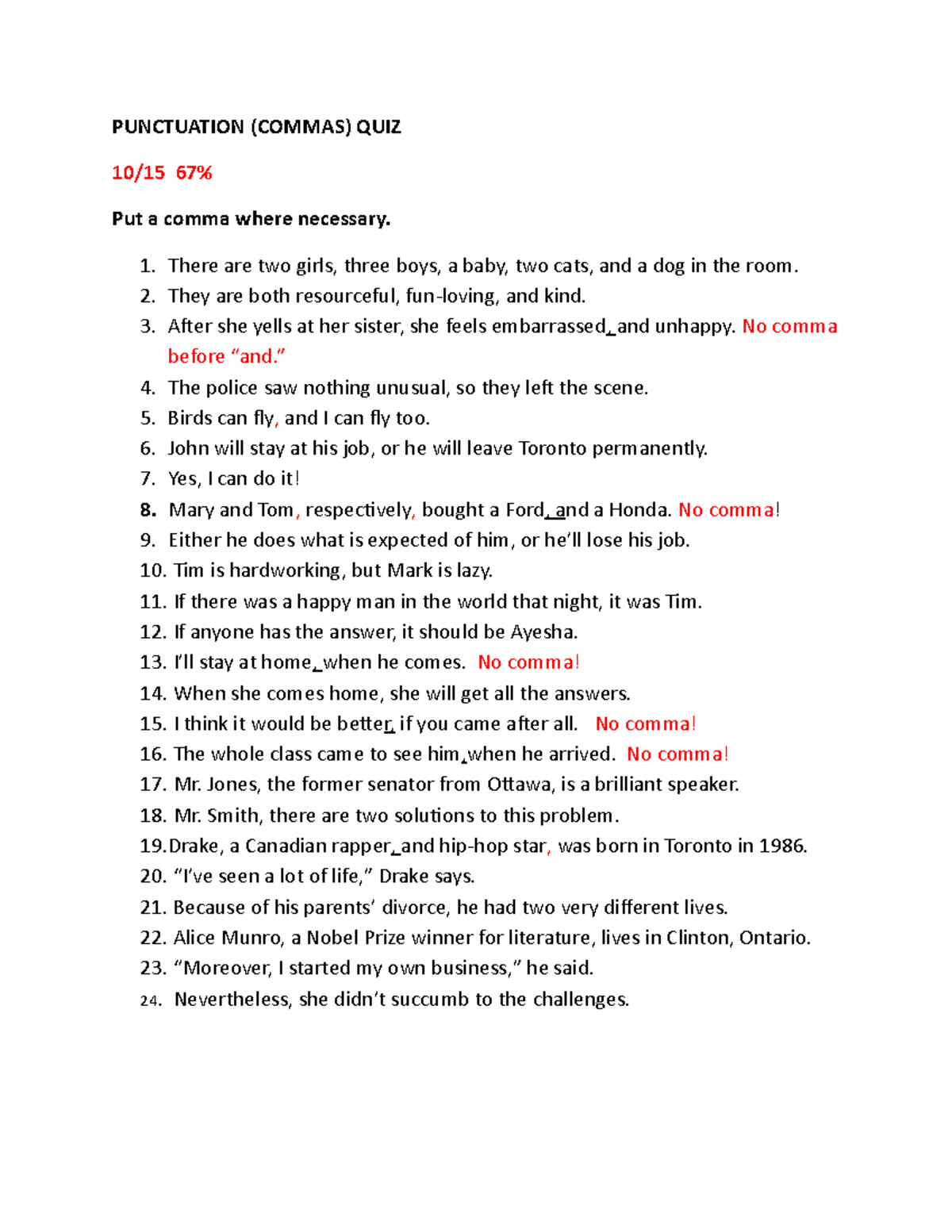 Sheena Grace Bitgue - Punctuation Commas Quiz - PUNCTUATION (COMMAS ...