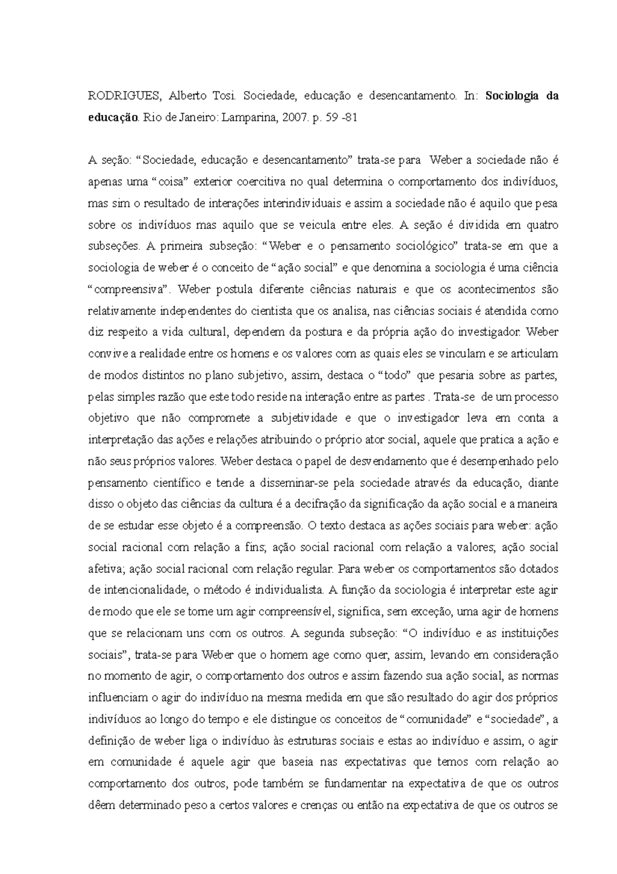 Sociologia da Educação - Sociedade educação e desencantamento ...