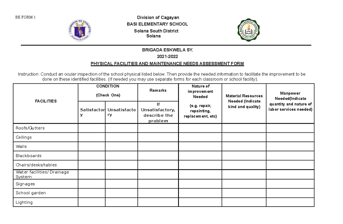 BS-Form 1 - Template - BE FORM 1 Division of Cagayan BASI ELEMENTARY ...
