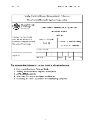 CFB115D FA1 Paper 2nd Sem Memo corrected - INSTRUCTIONS: 1. Fill in ...
