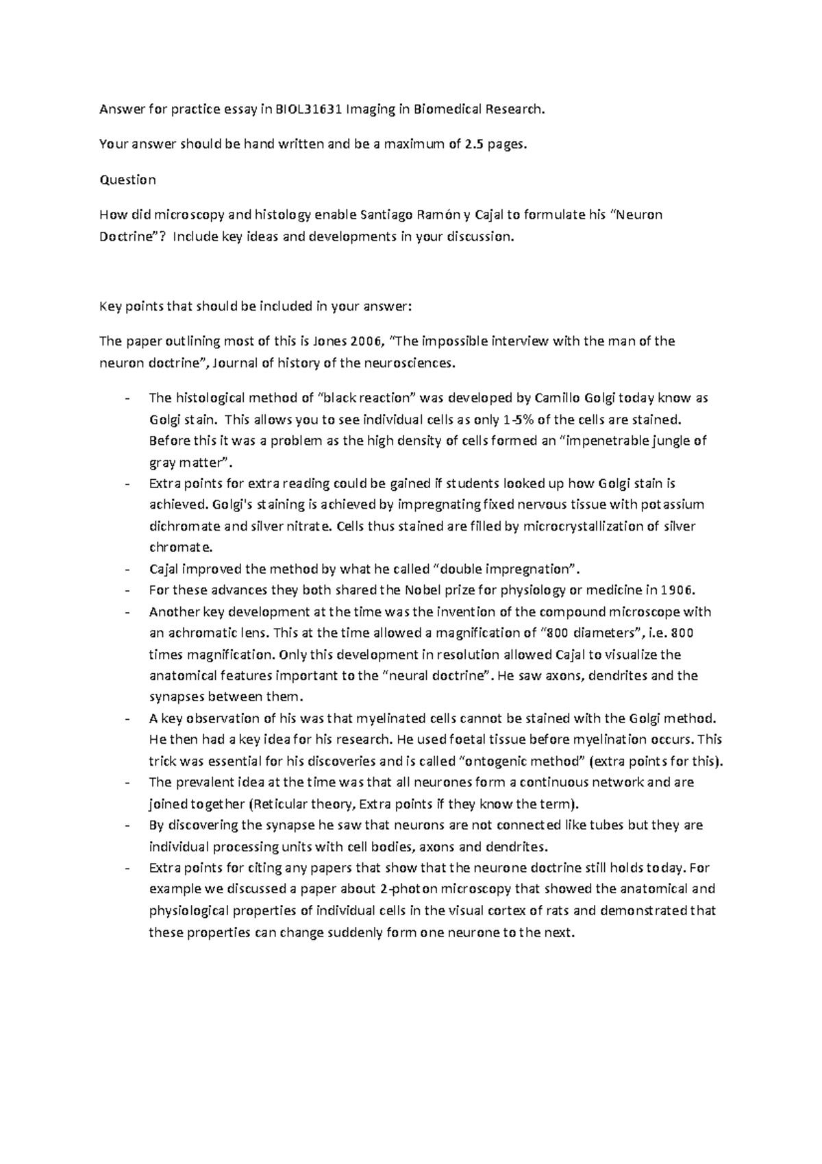 Answer for practice essay - Your answer should be hand written and be a ...