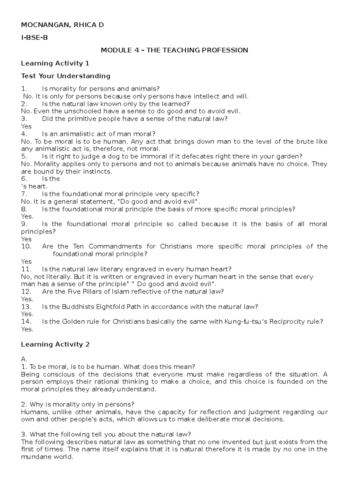 Module 4 - teaching prof - MOCNANGAN, RHICA D I-BSE-B MODULE 4 – THE ...