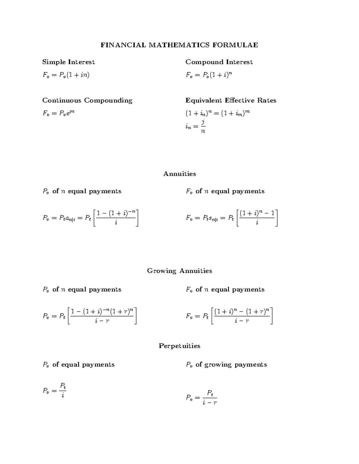 1880915607 Financial Formula - AV1 8 FINANCIAL MATHEMATICS FORMULAE ...
