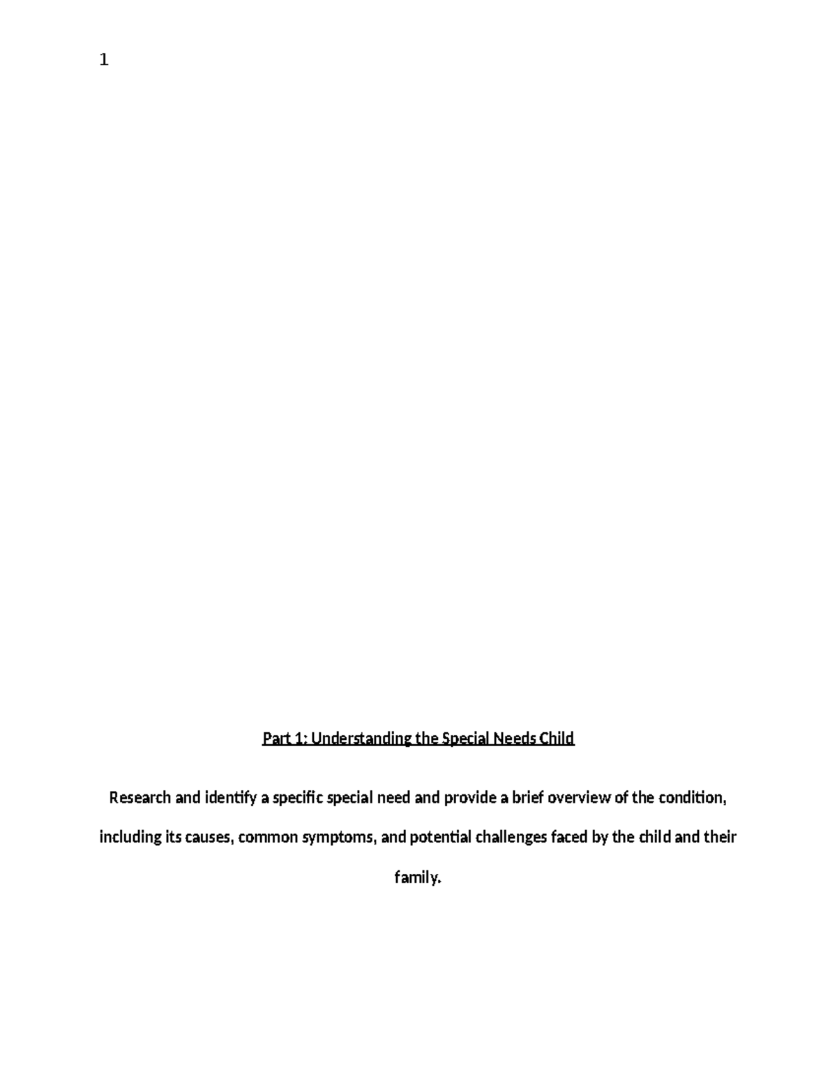 Special Needs paper - classwork - Part 1: Understanding the Special ...