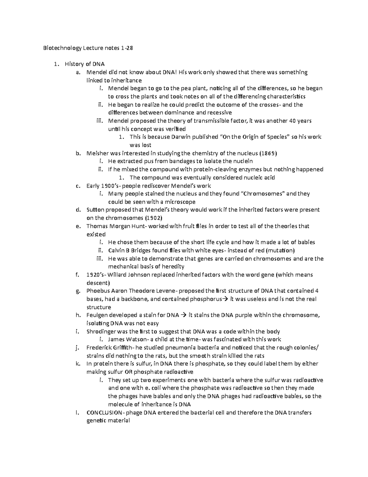 Biotechnology 1-28 - DNA and RNA - Biotechnology Lecture notes 1-28 1 ...