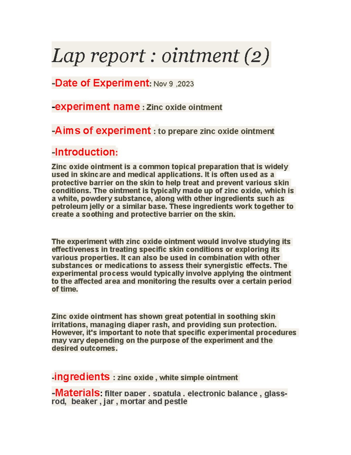 Lap report - It is often used as a protective barrier on the skin to ...
