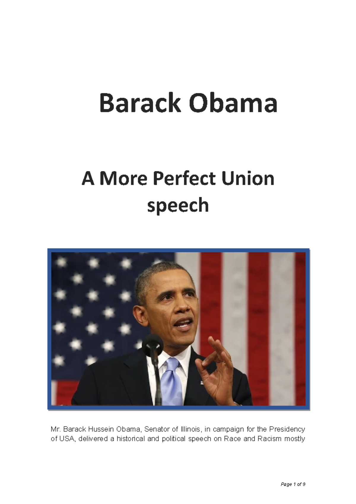 Barack Obama A More Perfect Union 2022-23 - A More Perfect Union speech ...