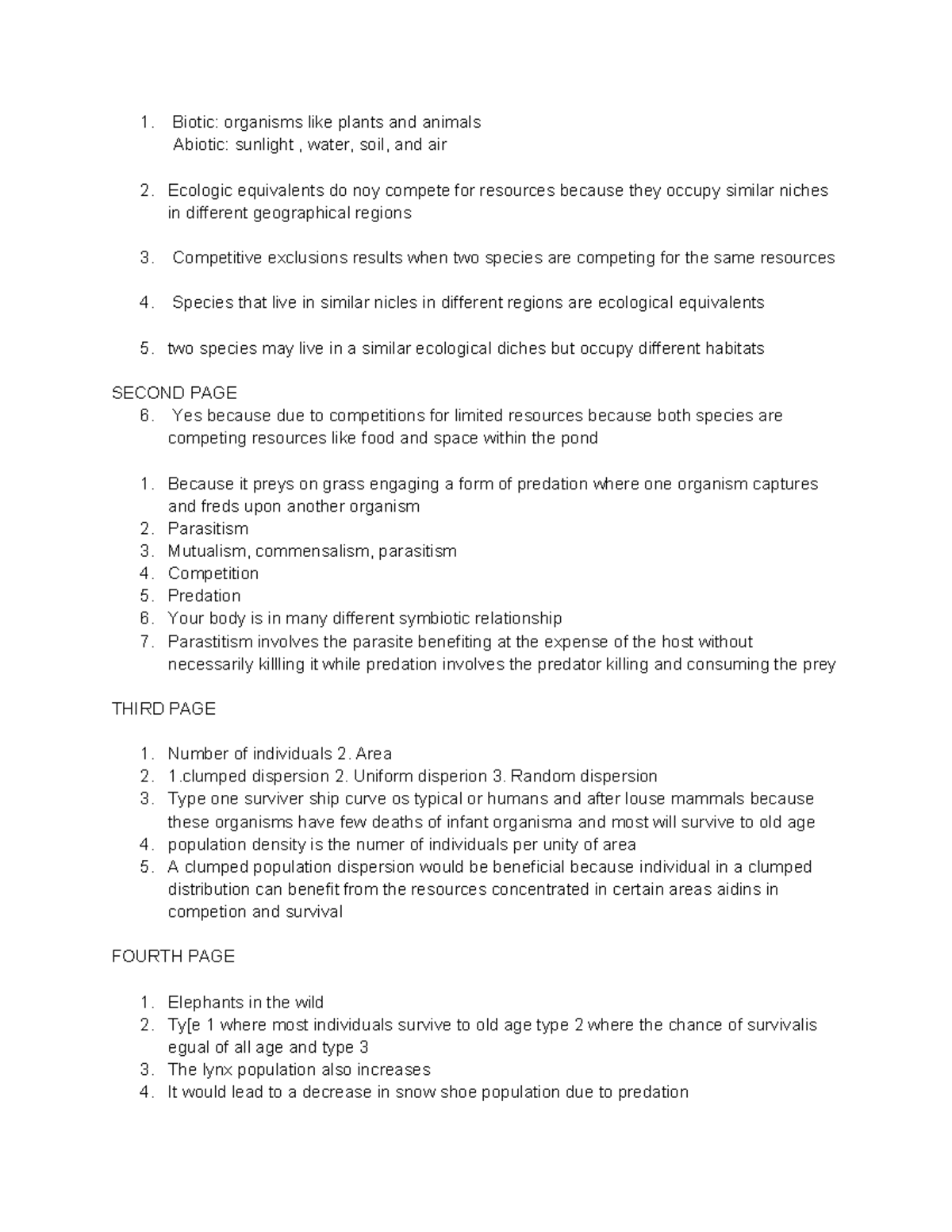 Ecology 2 packet 1 - Biotic: organisms like plants and animals Abiotic ...
