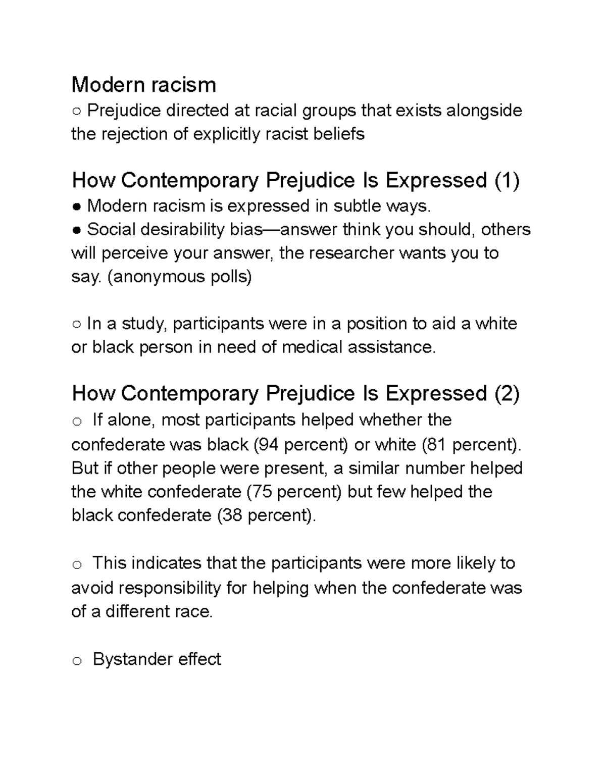 Social Psych 11 - Modern racism Prejudice directed at racial groups ...