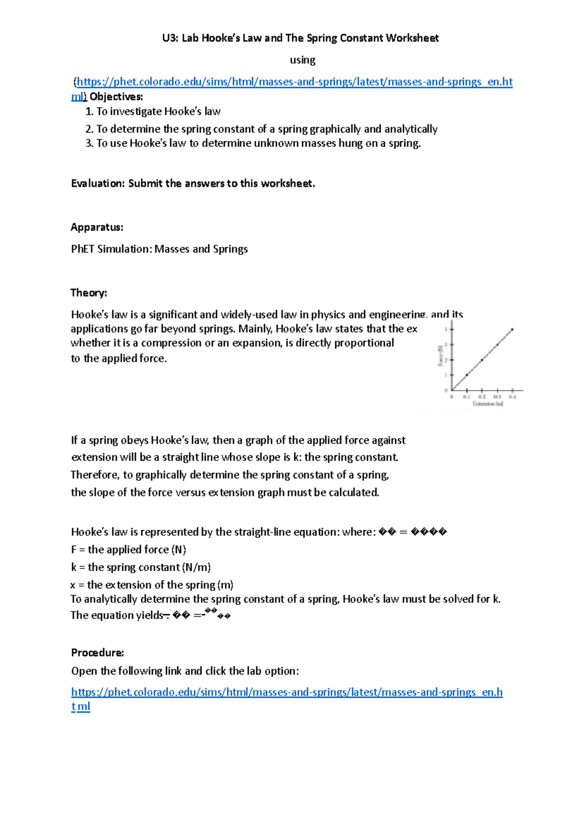 Unit 3 Lab Hooke's Law - U3: Lab Hooke’s Law and The Spring Constant ...