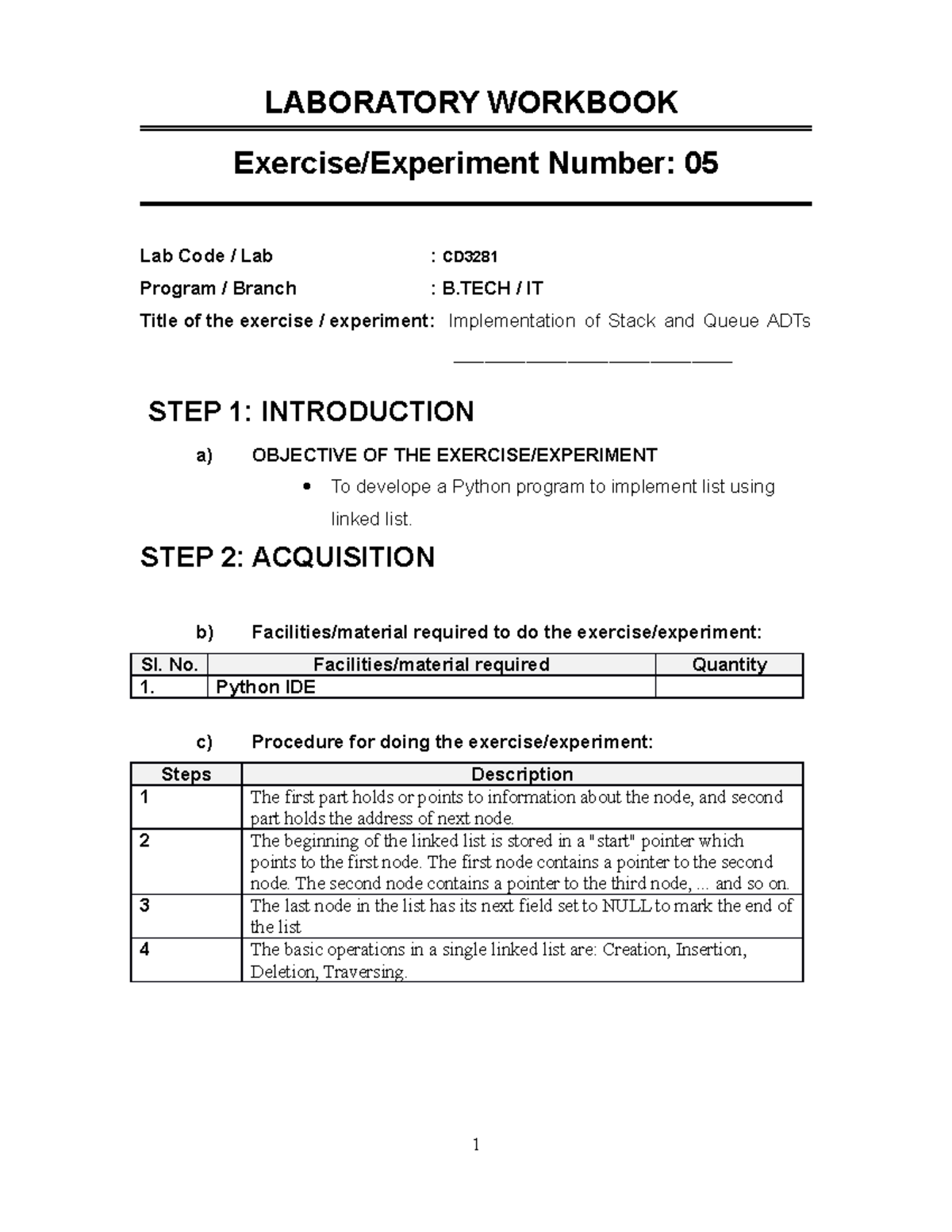 Dsa20lab205 Laboratory Workbook Exerciseexperiment Number 05 Lab Code Lab Cd Program