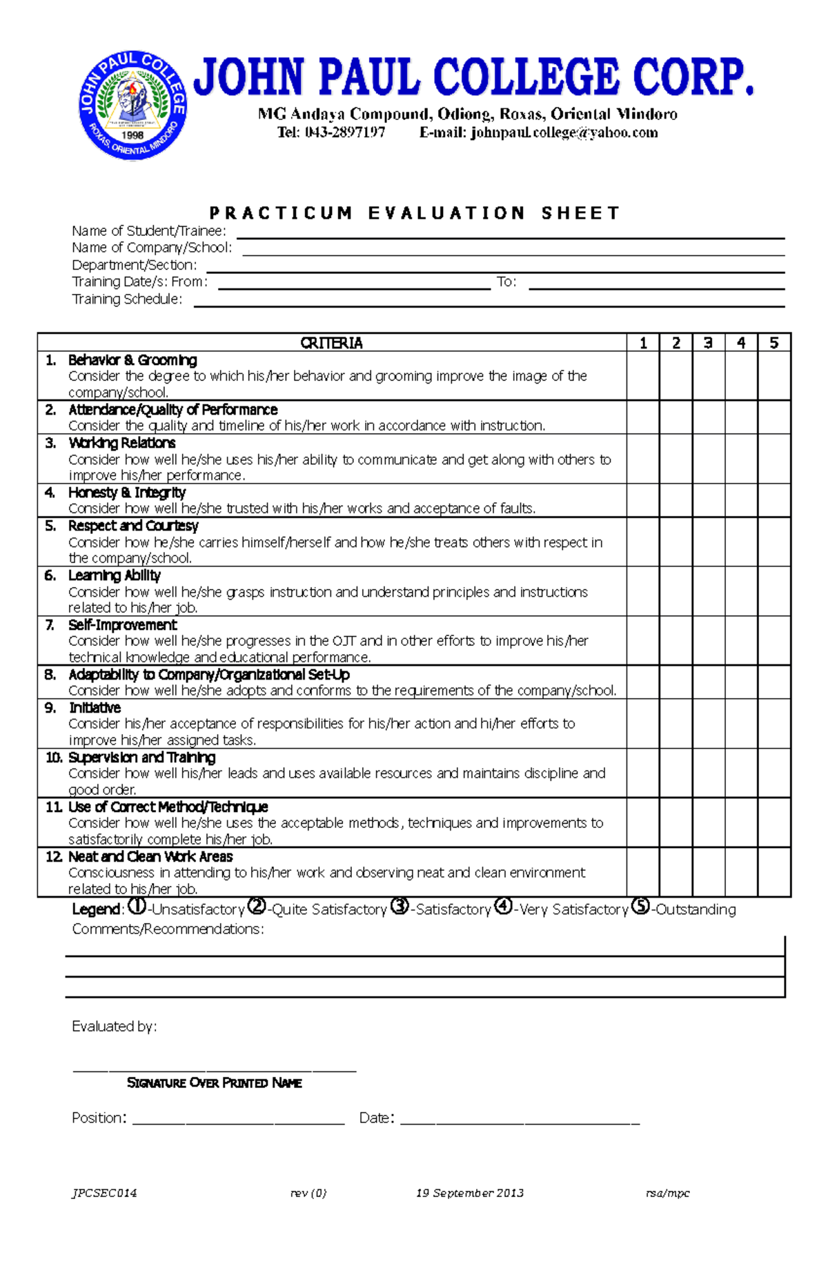 Practicum- Evaluation- Sheet - Bachelor of Science in Accountancy - PUP ...