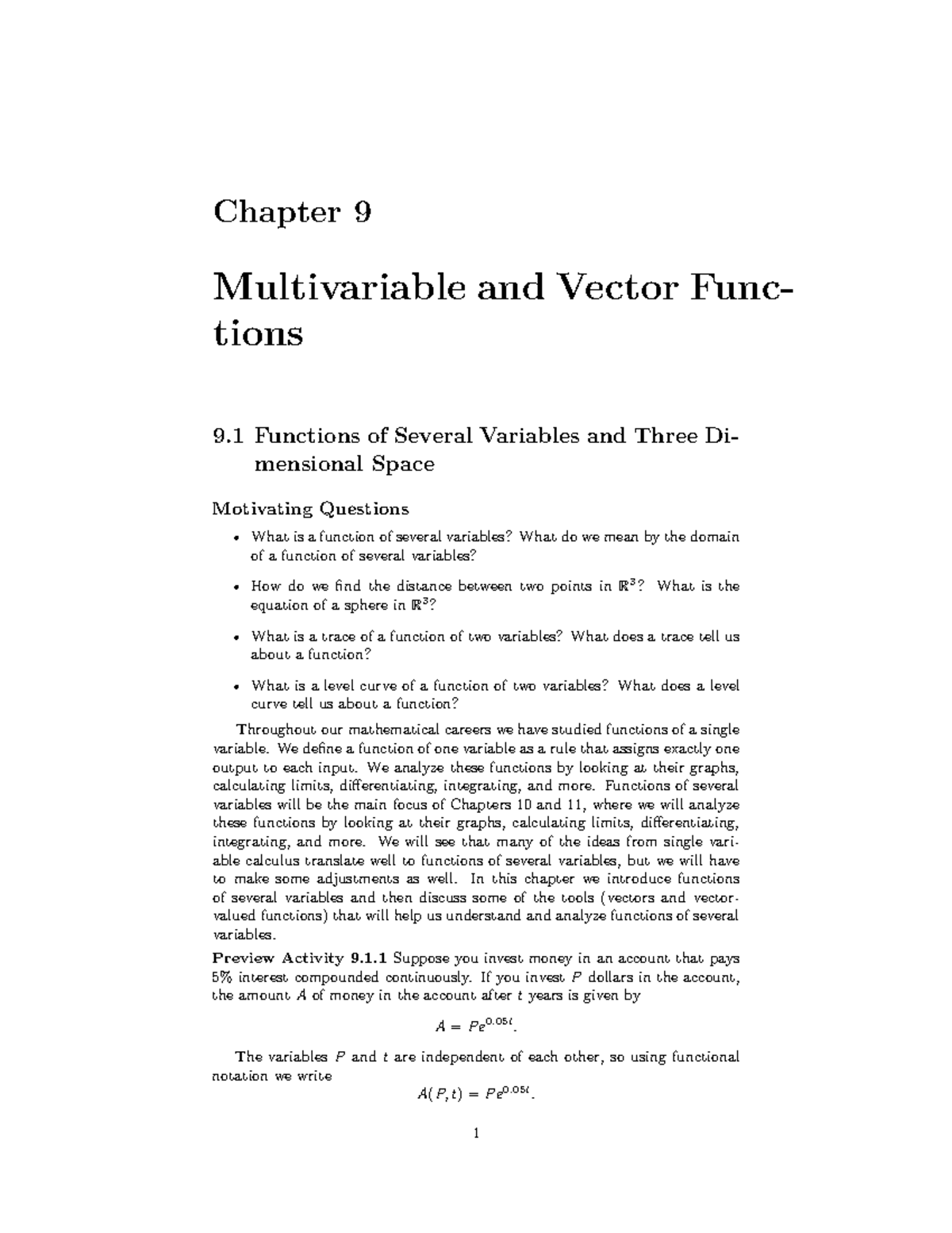 Multivariable And Vector Functions We Define A Function Of One Variable As A Rule That Assigns