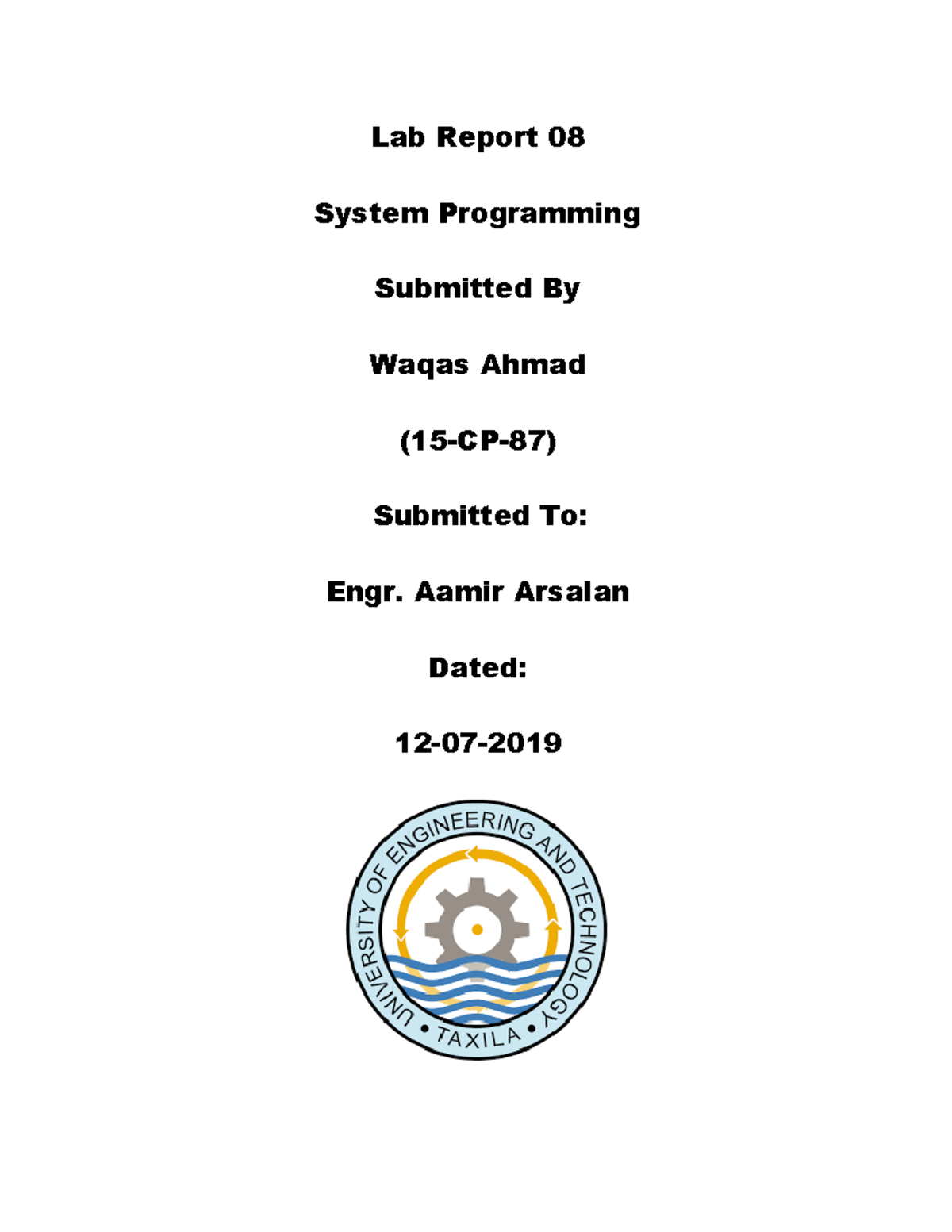 LAB Report NO 08 - System programming practical solutions - Warning: TT ...