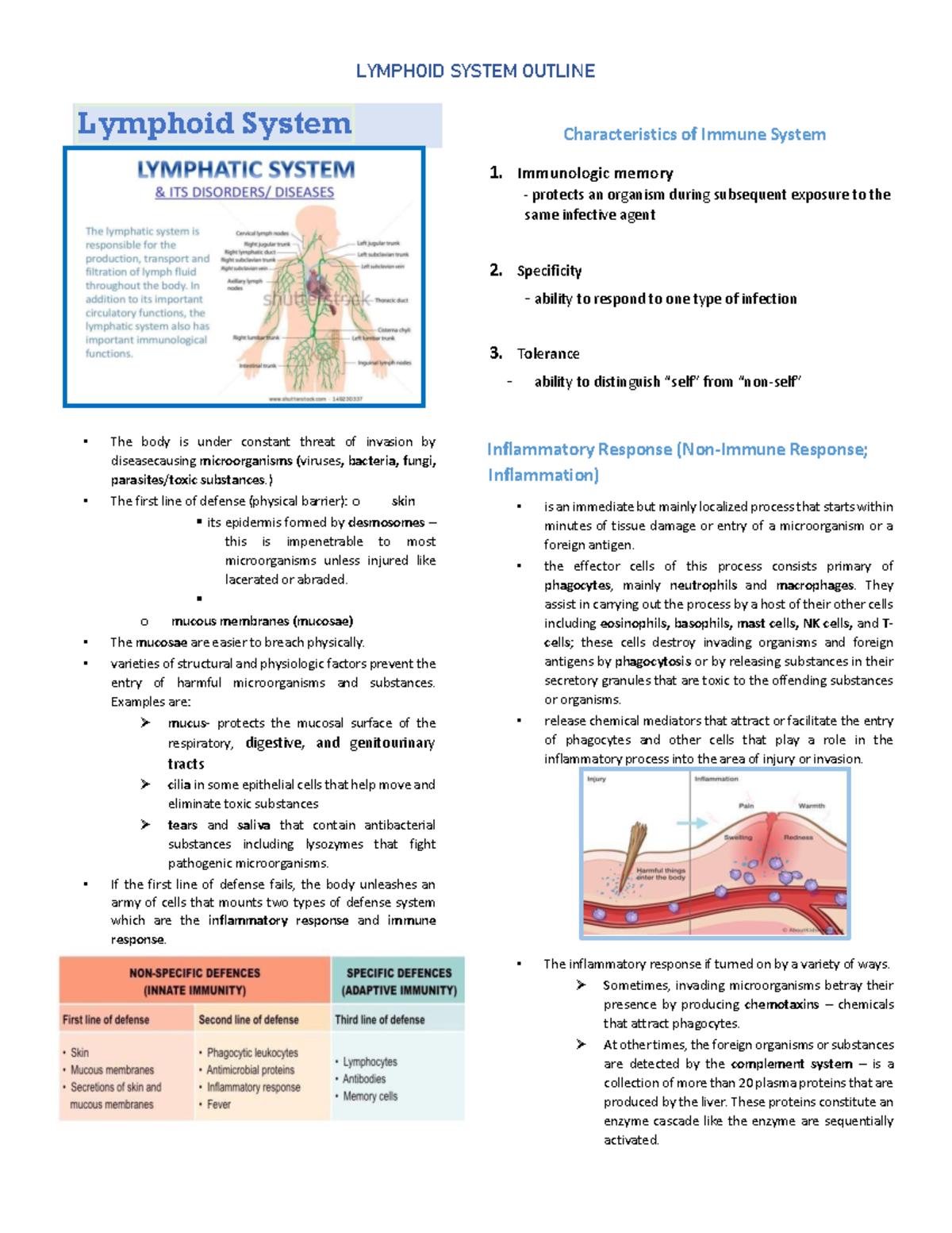 Lymphoid-system-outline part 1 - Lymphoid System The body is under constant threat of invasion ...