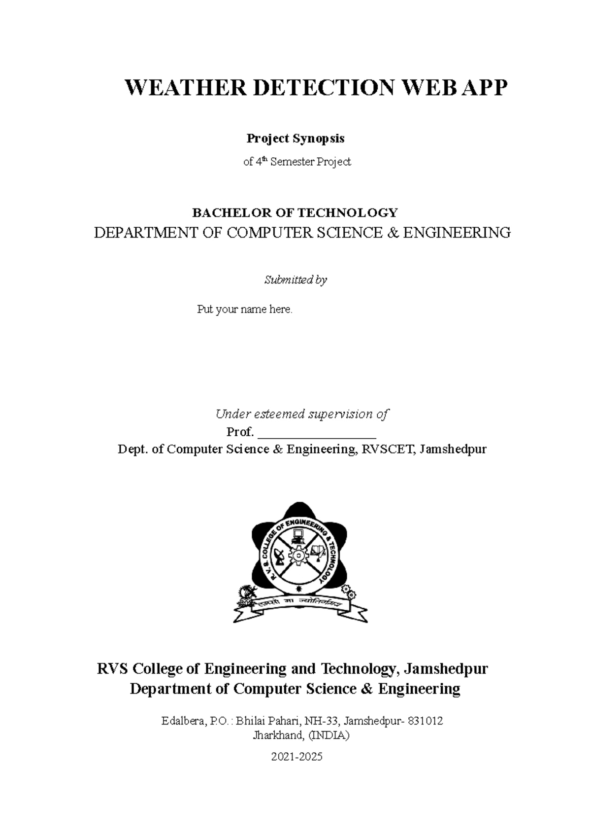 Weather-detection synopsis - WEATHER DETECTION WEB APP Project Synopsis ...
