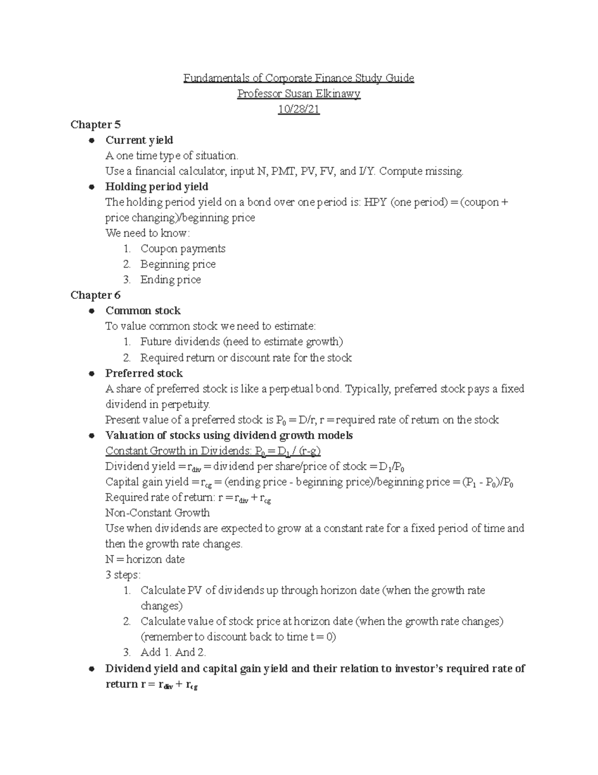 Fundamentals of Corporate Finance Study Guide 2 - Fundamentals of ...