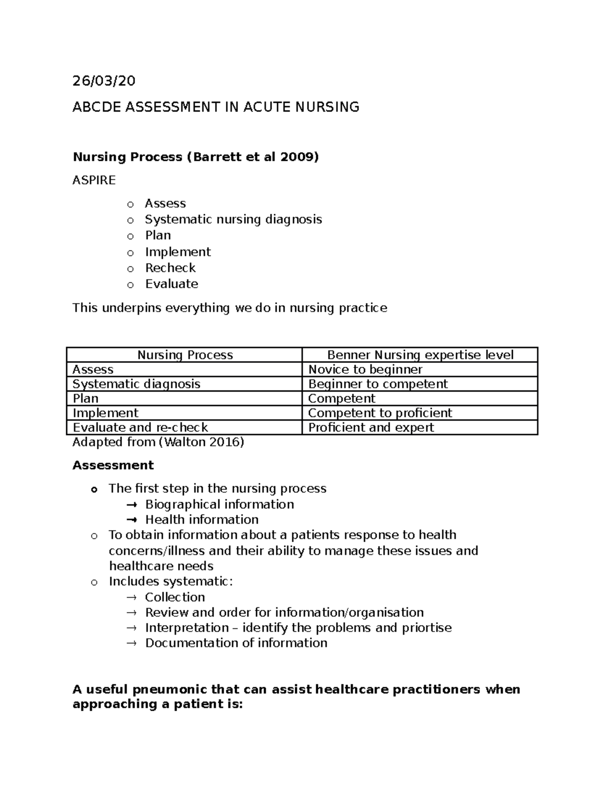 ABCDE Assessment - NEWS = 8 Category of score Clinical response ...