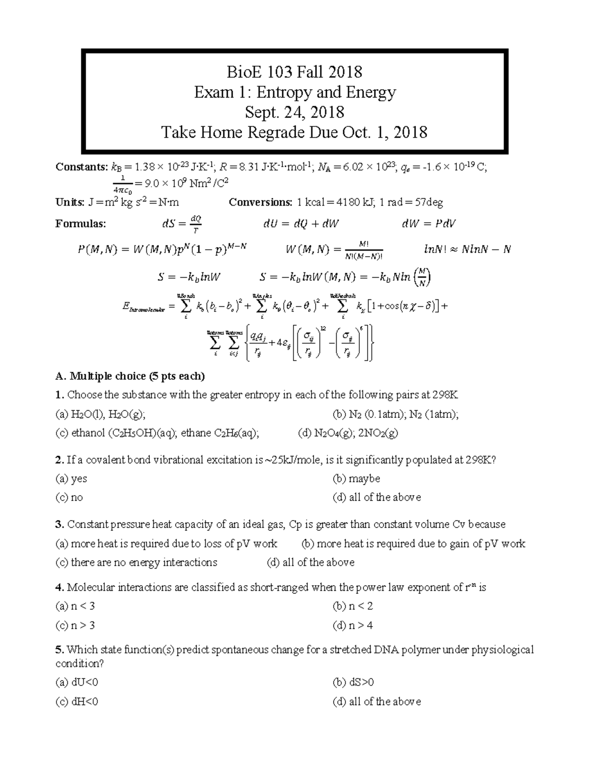 tech+BioE 103+Berkeley+Midterm 1 Fall2018 - BioE 103 Fall 2018 Exam 1 ...