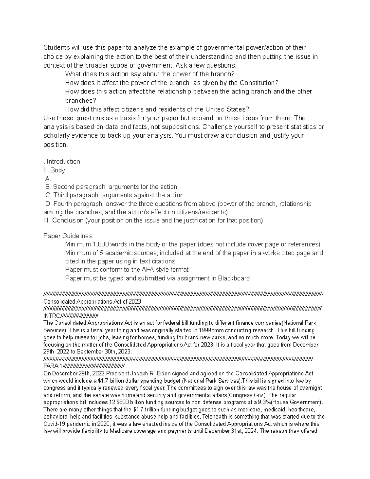 Gov - An assignment - Students will use this paper to analyze the ...