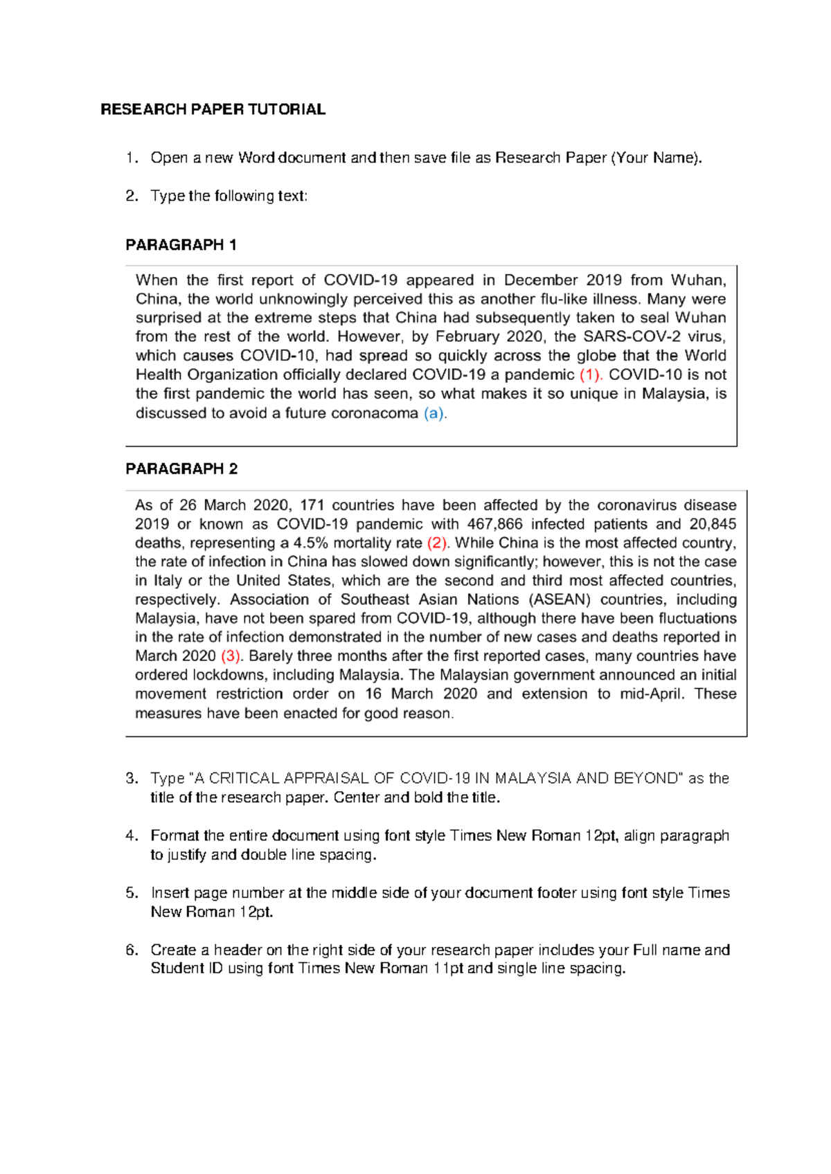 Research Paper Tutorial - RESEARCH PAPER TUTORIAL Open a new Word ...