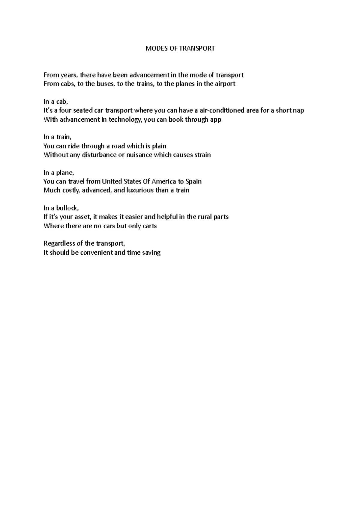 Poem 21- Modes OF Transport - MODES OF TRANSPORT From years, there have ...